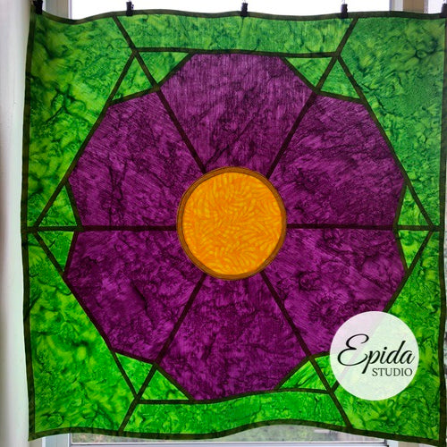 Spring flower stained glass patchwork window hanging digital pattern ...